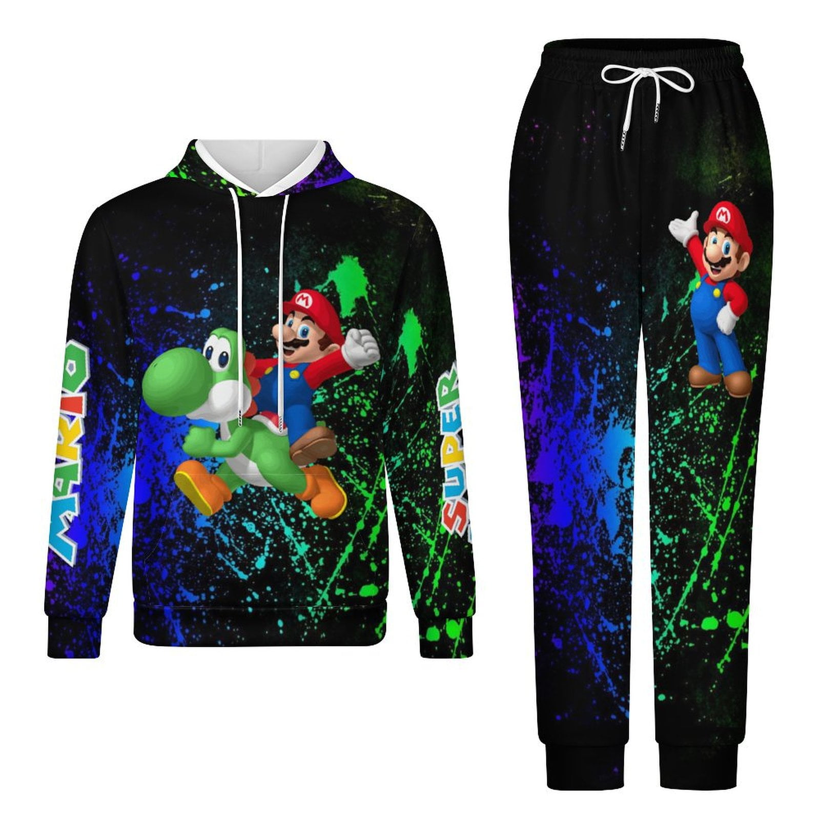 Cartoon Super Mario Adult Hoodies And Sweatpants Set Sweatshirts Jogger ...