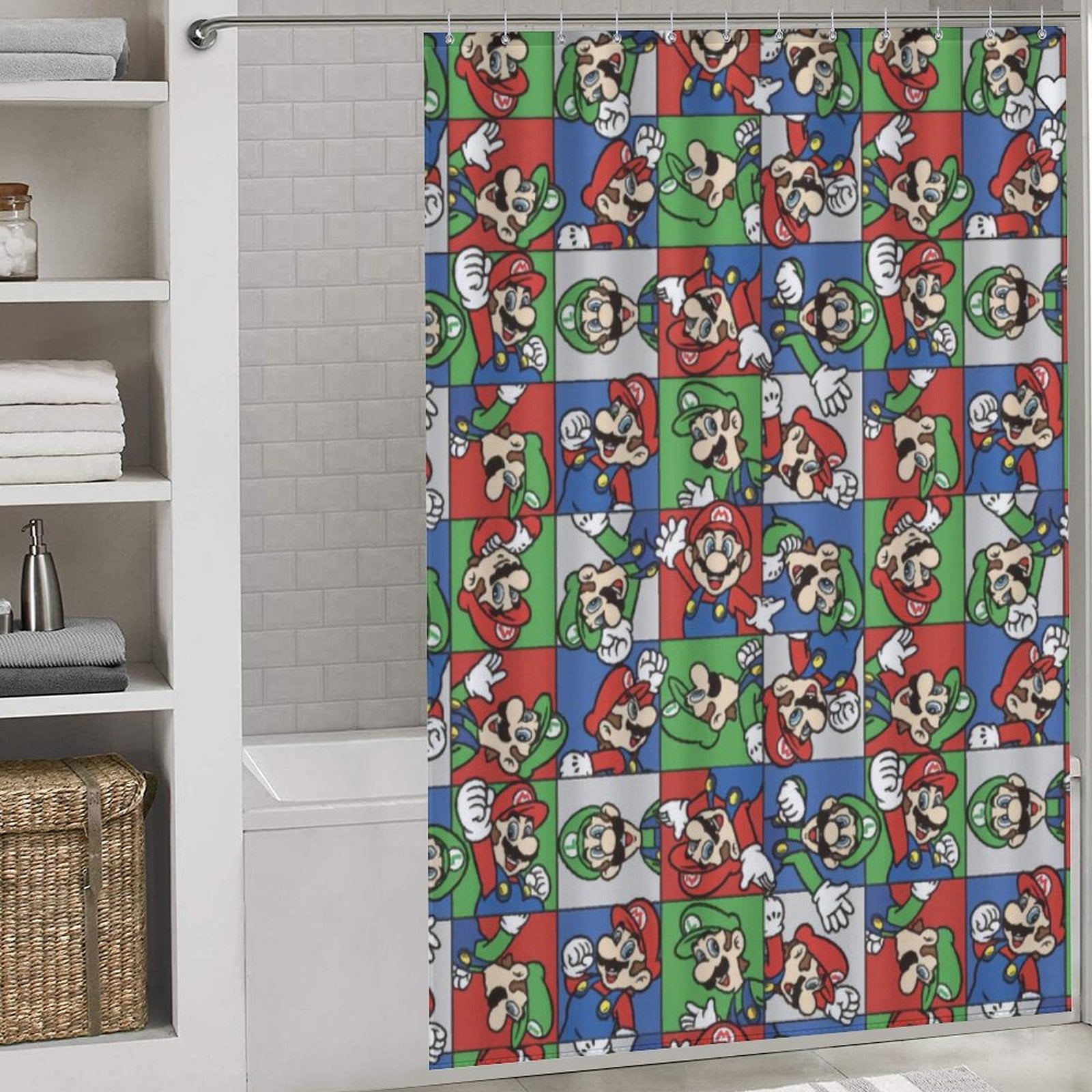 Cartoon Super-Mario And Luigi Shower Curtain,Shower Curtain Sets with 12 Shower Curtain Hooks ...
