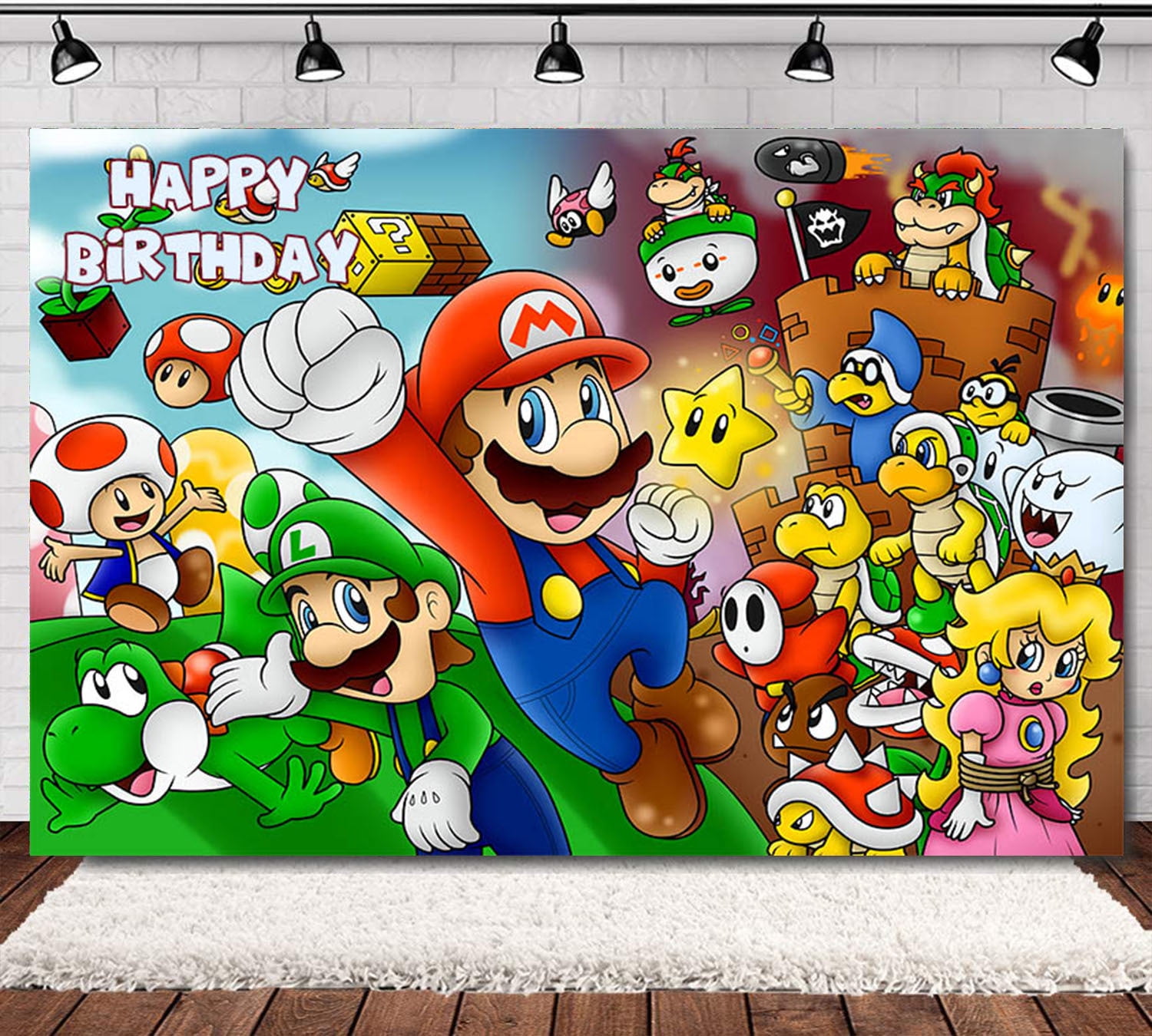 Cartoon Super Mario Birthday Backdrop Banner Party Supplies Happy ...