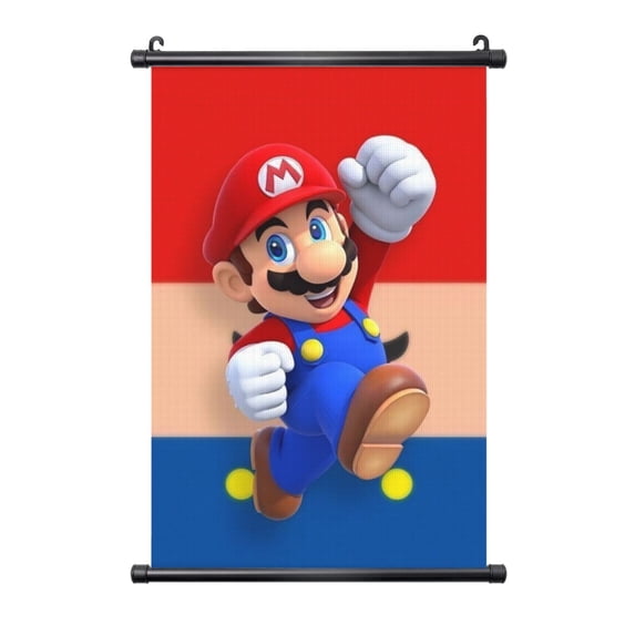 Cartoon Super Mario Black Plastic Shaft Hanging Poster Decor Canvas ...