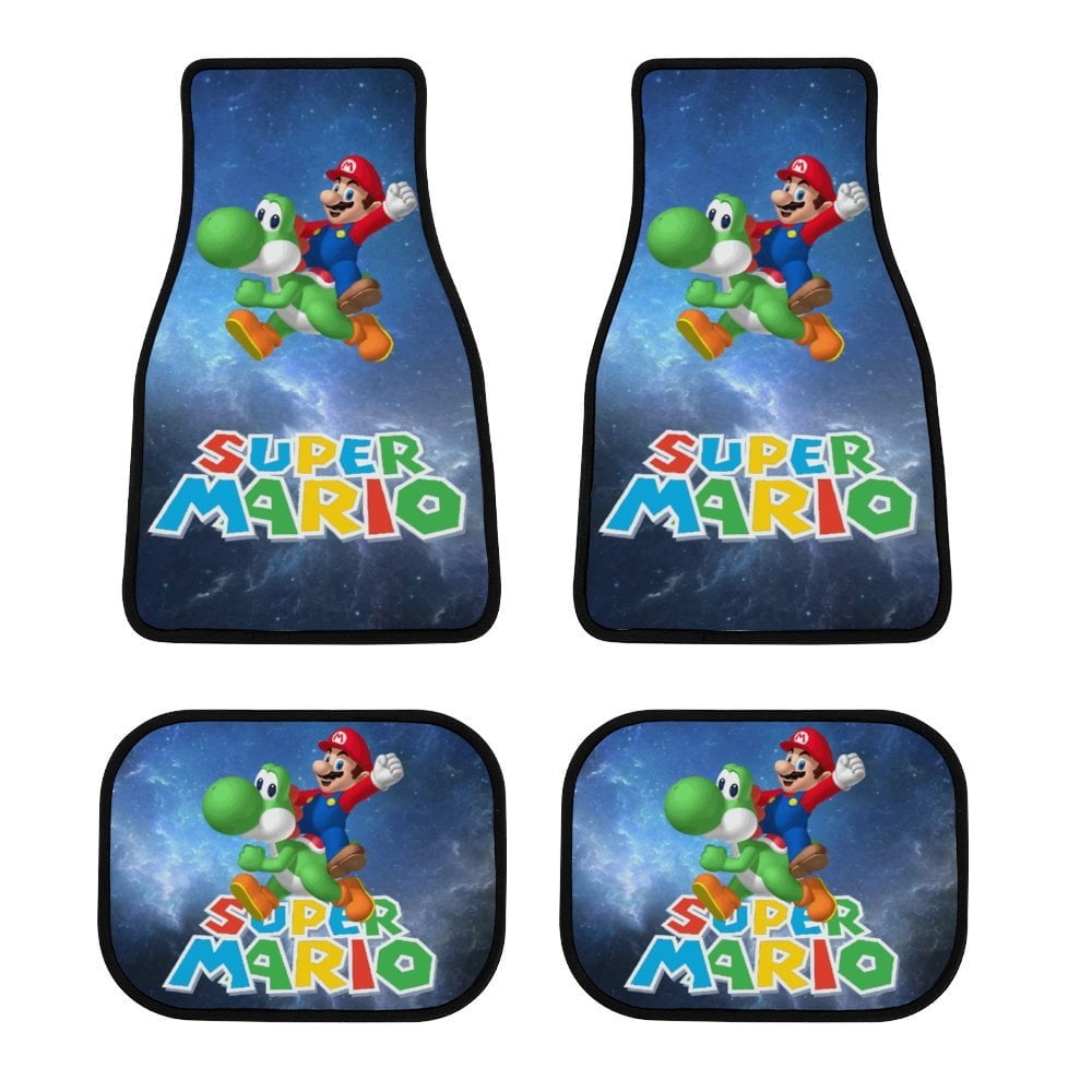 Cartoon Super Mario Car Floor Mat Set 4-Piece Front/Rear Auto Foot Mats ...