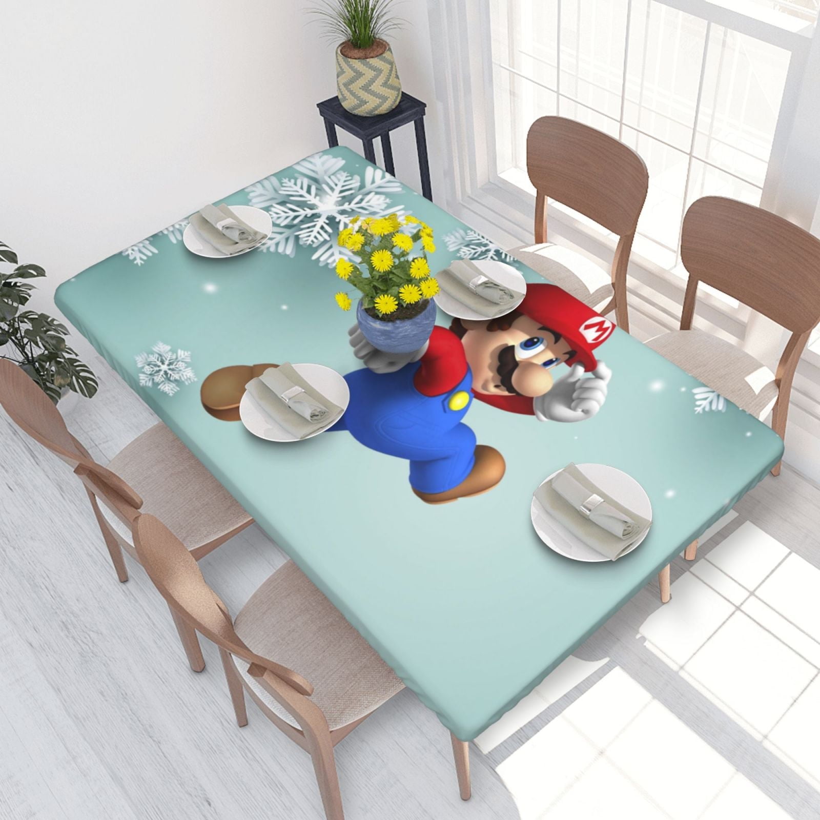 Cartoon Super Mario Elastic Edged Table Cover Reusable Fitted Rectangle ...