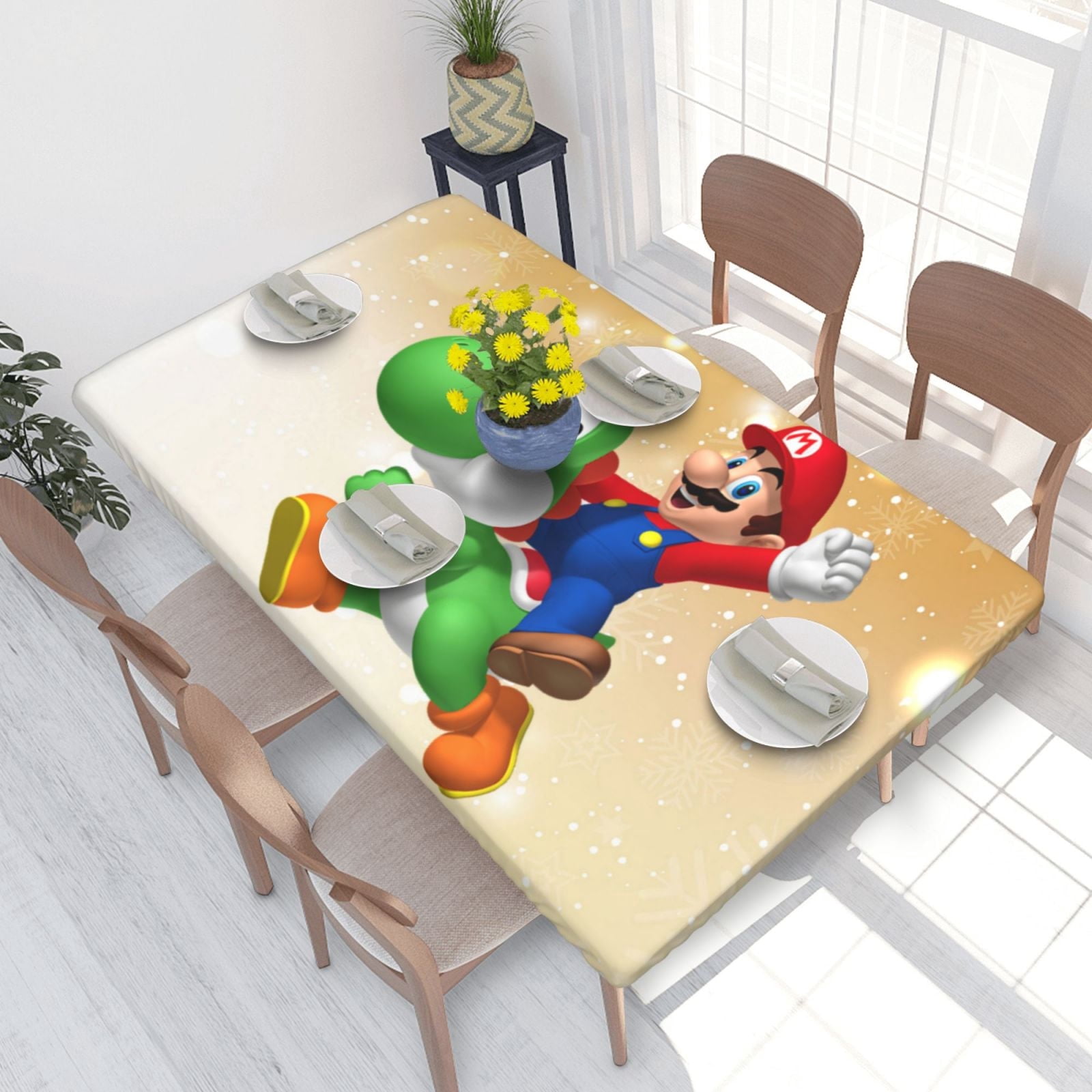 Cartoon Super Mario Elastic Edged Table Cover Reusable Fitted Rectangle ...