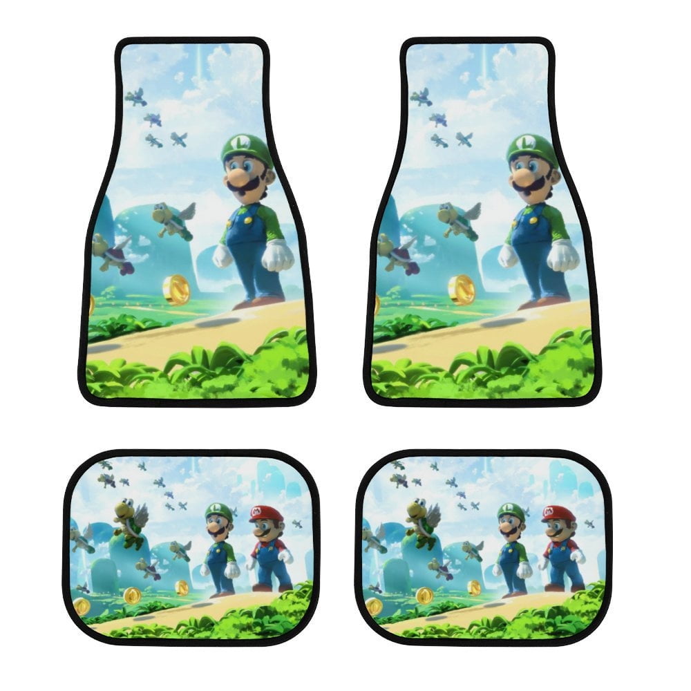 Cartoon Super Mario Luigi Car Floor Mat Set 4-Piece Front/Rear Auto ...