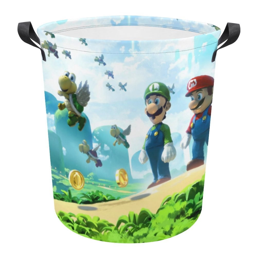 Cartoon Super Mario Luigi Circular Laundry Hamper Foldable Large ...