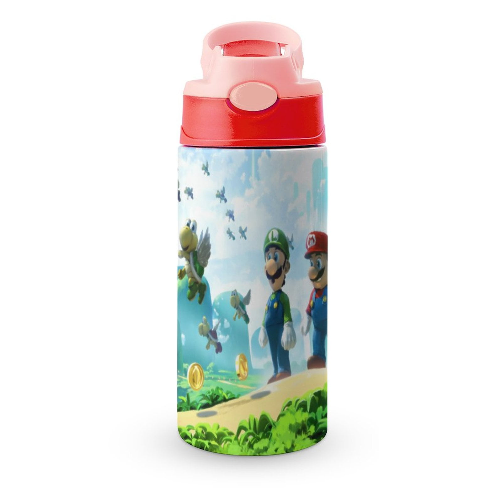 Cartoon Super Mario Luigi Kid's Insulated Water Bottle With Straw Vacuum Stainless Steel Cup ...