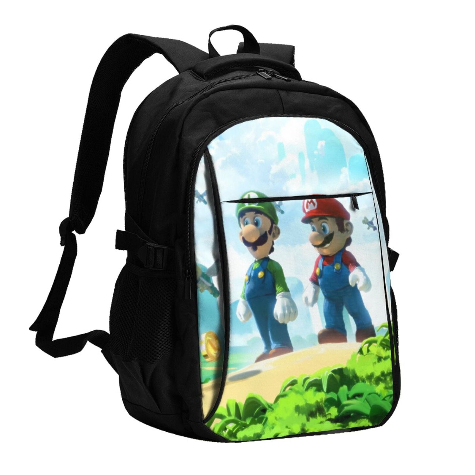 Cartoon Super Mario Luigi Unisex Backpack USB Daypack Large Capacity ...