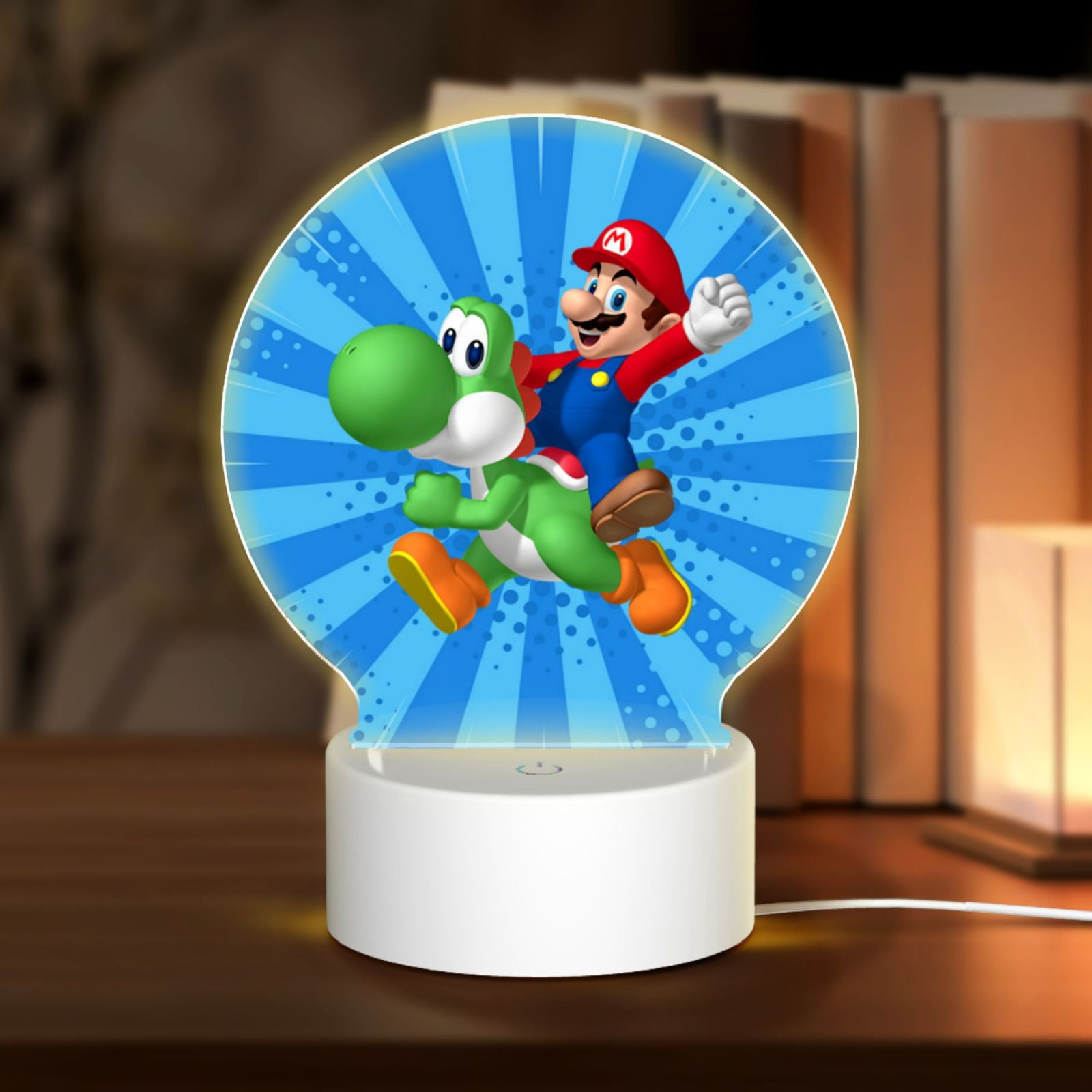 Cartoon Super Mario Round Acrylic Night Light Decoration USB Cable LED ...