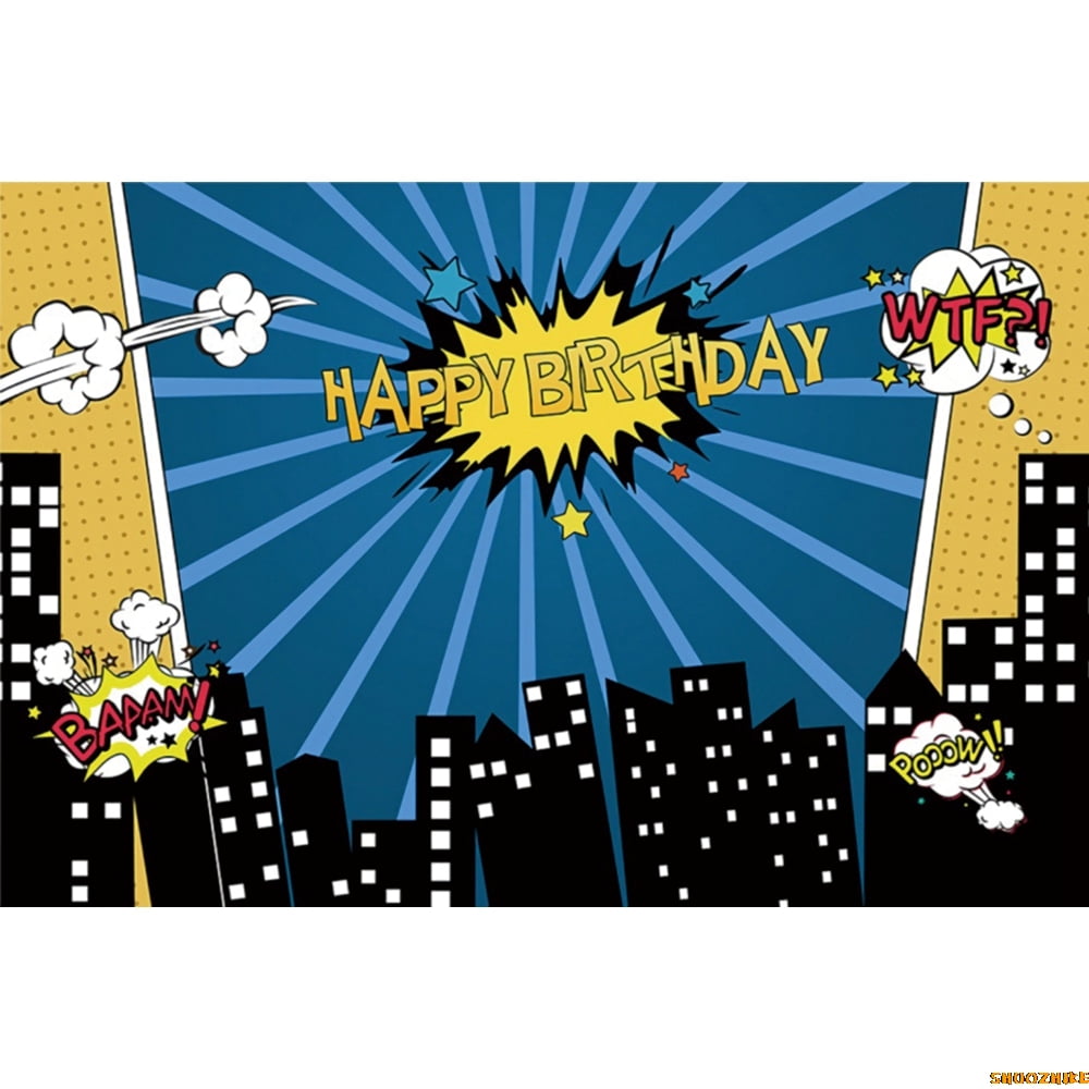 Cartoon Superhero City Building Super Hero Baby Birthday Party Backdrop ...