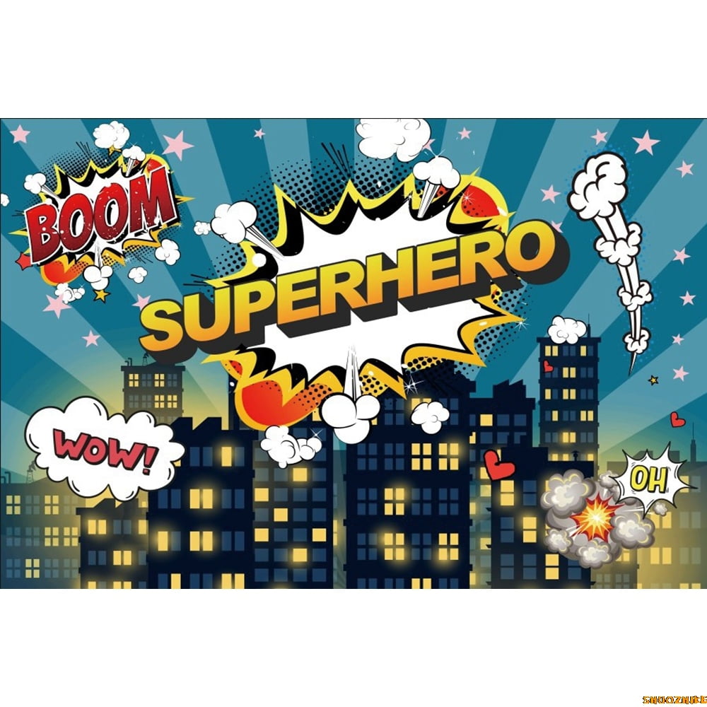 Cartoon Superhero City Building Super Hero Baby Birthday Party Backdrop ...