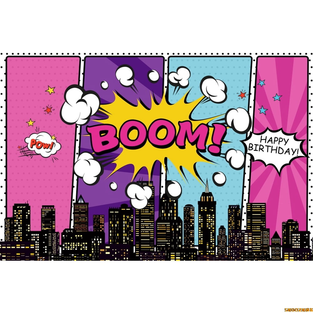 Cartoon Superhero City Building Super Hero Baby Birthday Party Backdrop ...
