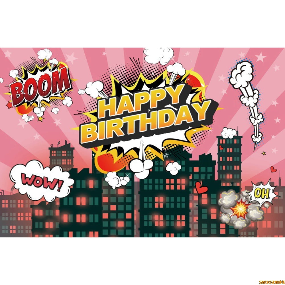 Cartoon Superhero City Building Super Hero Baby Birthday Party Backdrop ...