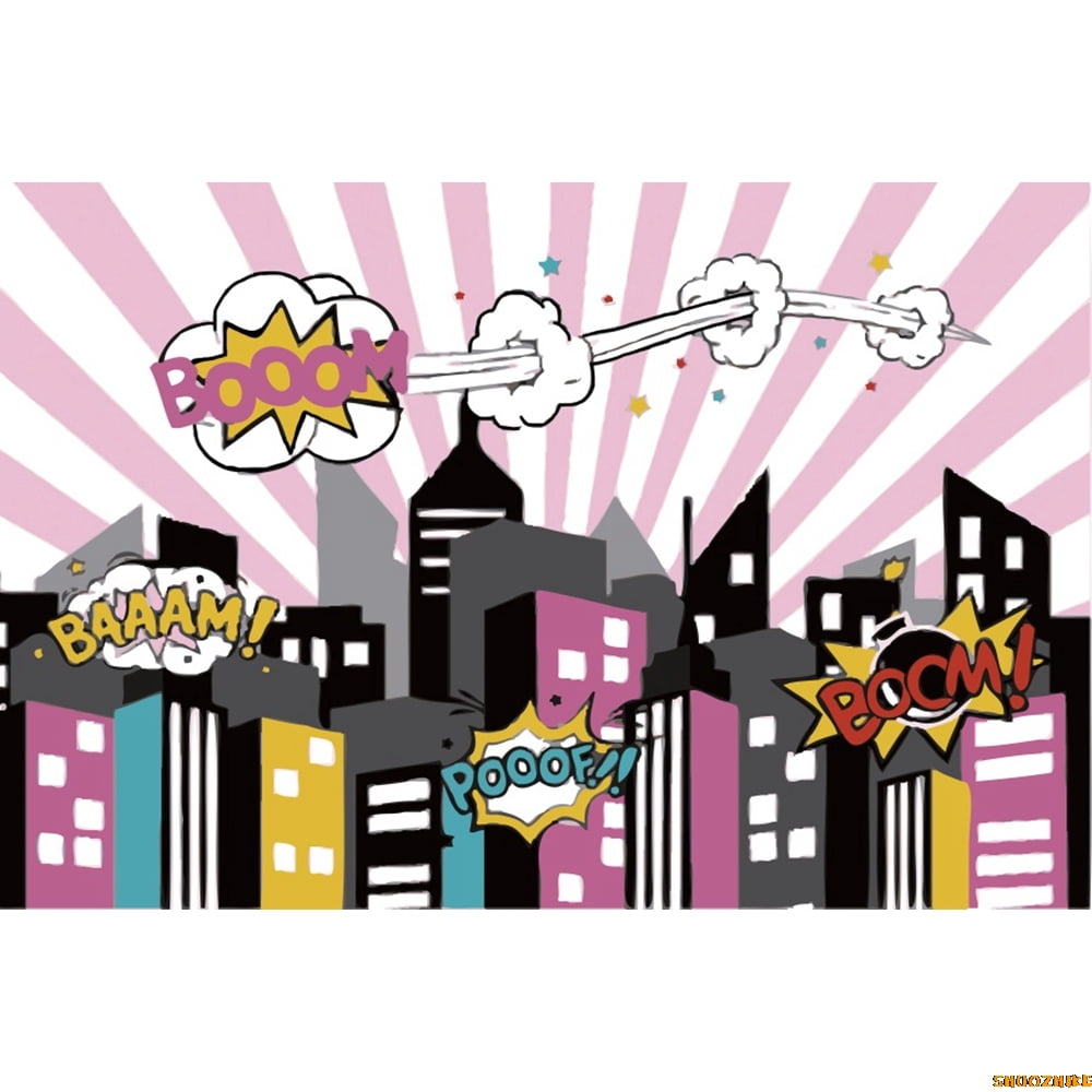 Cartoon Superhero City Building Super Hero Baby Birthday Party Backdrop ...