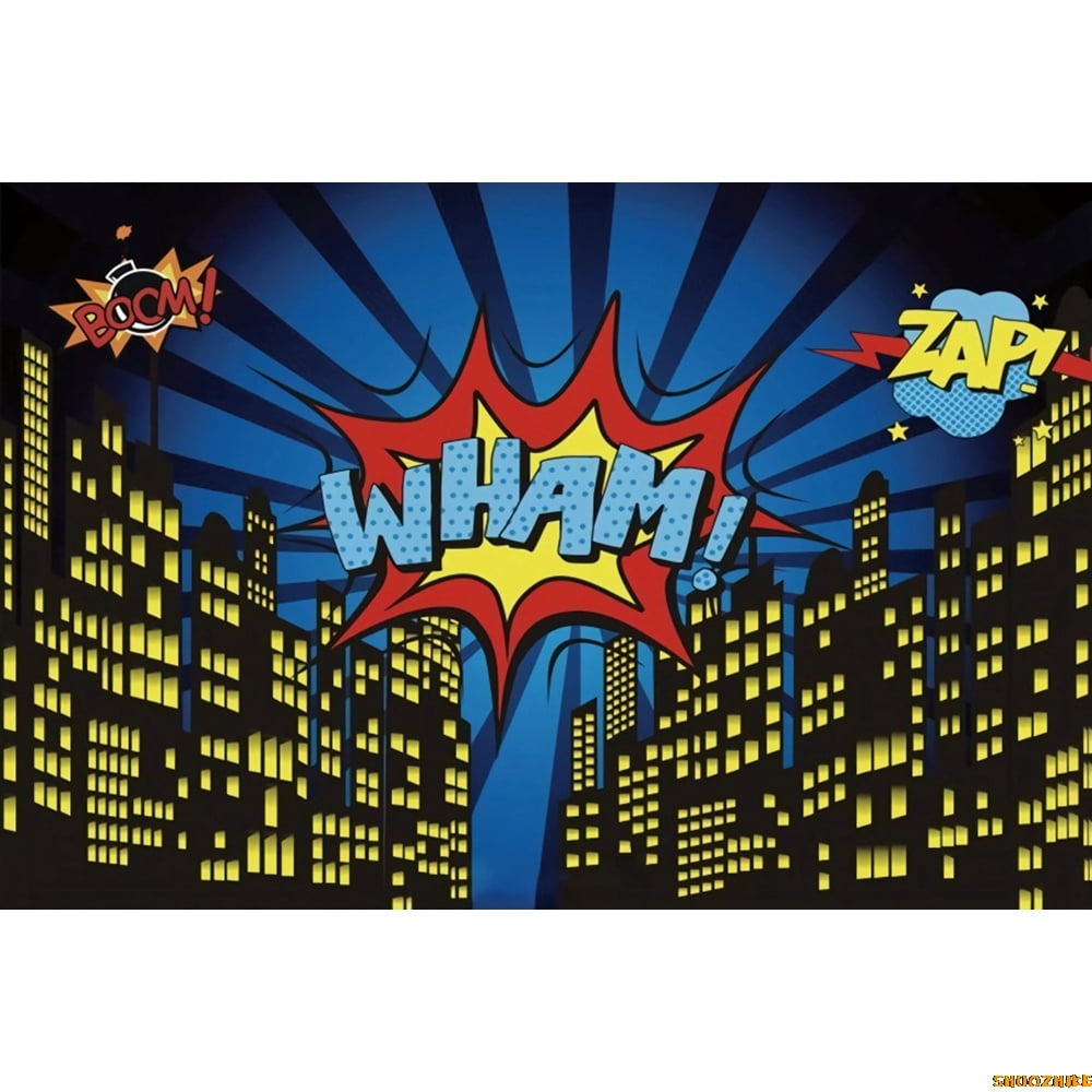 Cartoon Superhero City Building Super Hero Baby Birthday Party Backdrop ...