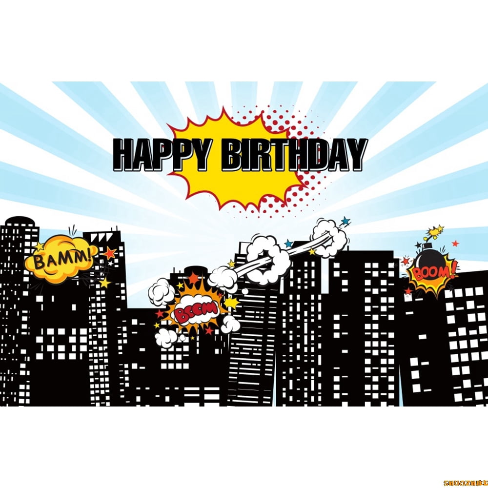 Cartoon Superhero City Building Super Hero Baby Birthday Party Backdrop ...