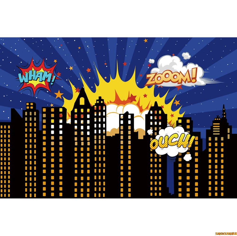 Cartoon Superhero City Building Super Hero Baby Birthday Party Backdrop ...