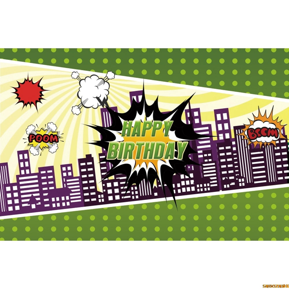Cartoon Superhero City Building Super Hero Baby Birthday Party Backdrop ...