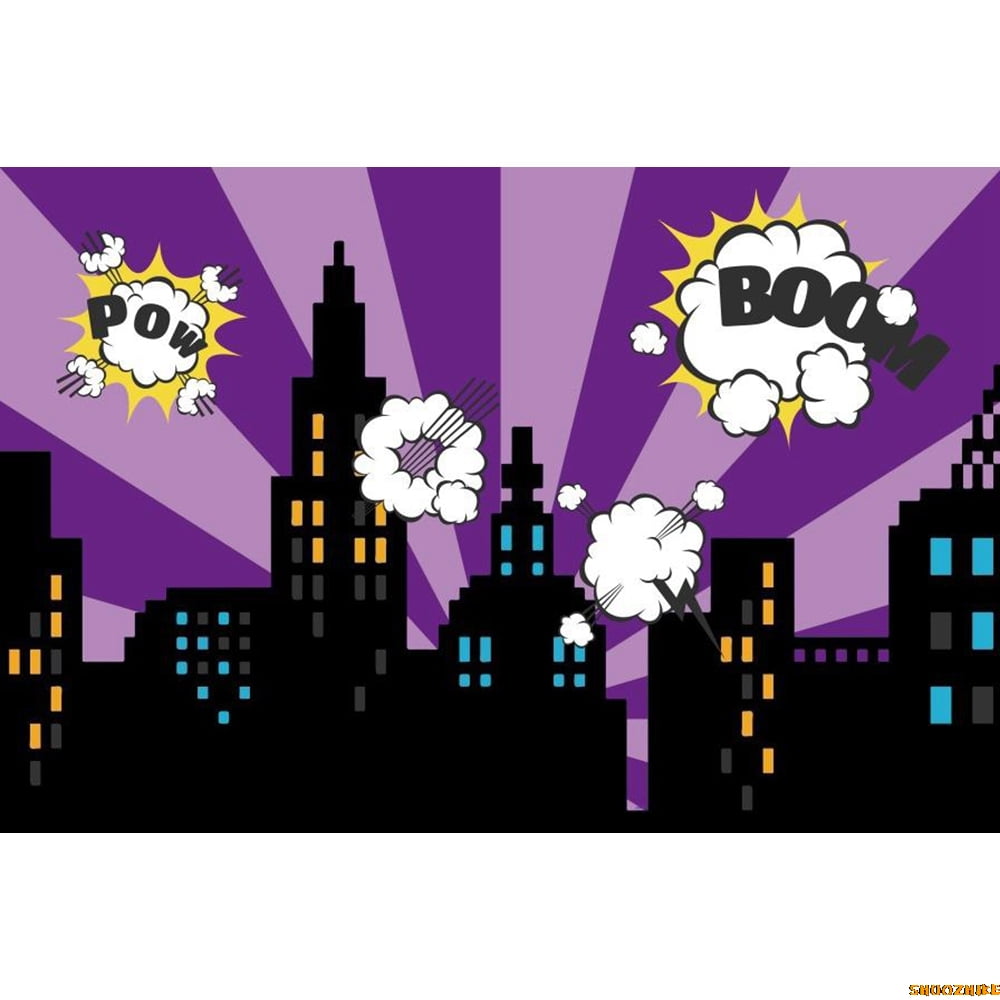 Cartoon Superhero City Building Super Hero Baby Birthday Party Backdrop ...