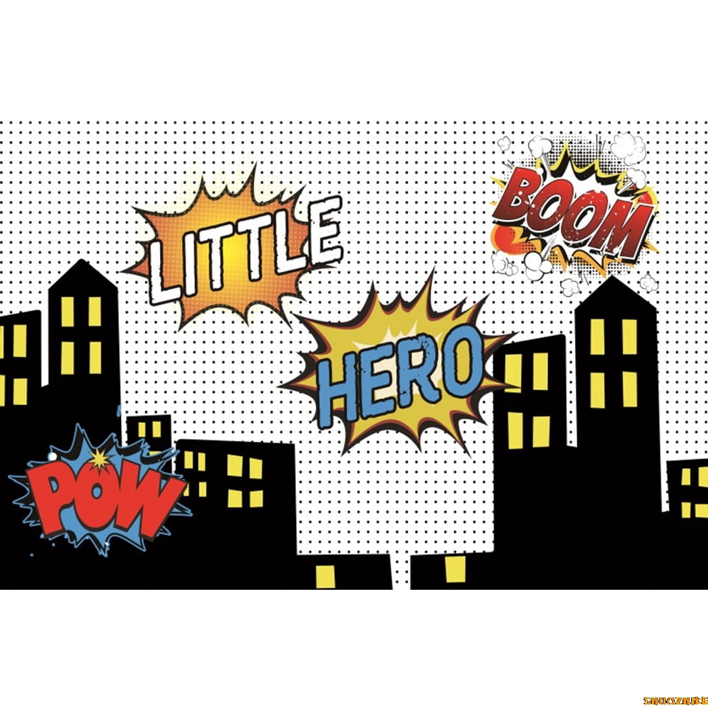 Cartoon Superhero City Building Super Hero Baby Birthday Party Backdrop ...