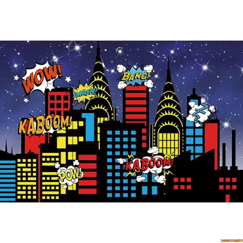 Cartoon Superhero City Building Super Hero Baby Birthday Party Backdrop ...