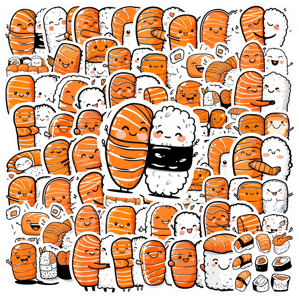 Cartoon Sushi Theme Stickers, Waterproof Sushi Theme Sticker for Water ...