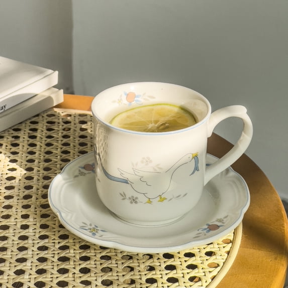 Cartoon Swan Floral Ceramic Cup Plate Ins Style Coffee Cup Plate Set ...