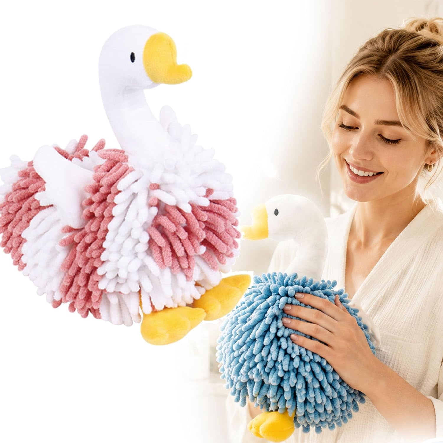 Cartoon Swan Fuzzy Ball Hand Towels - Adorable Swan-Shaped Hand Towel ...