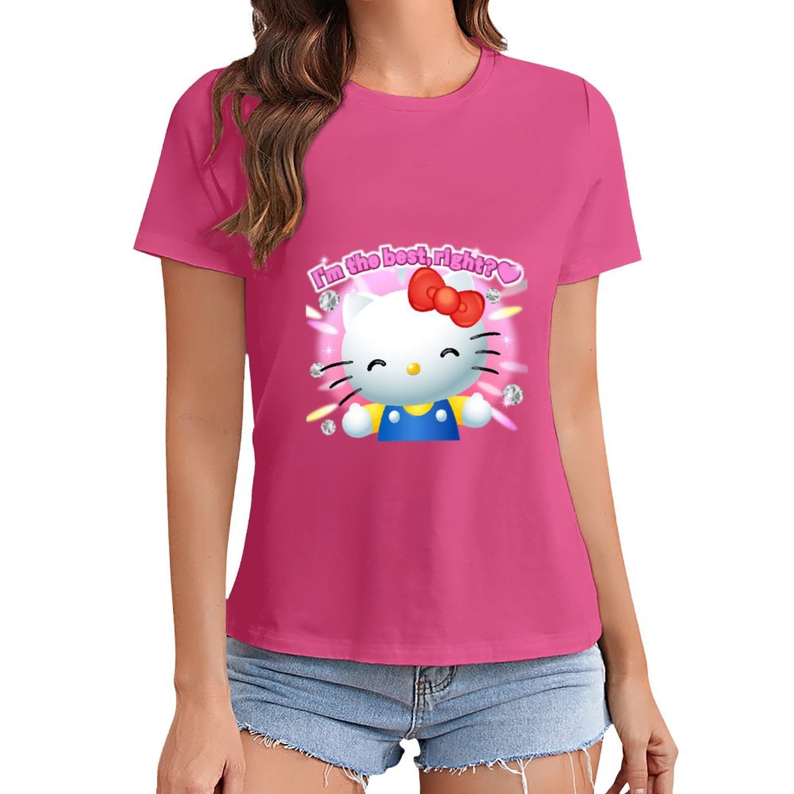 Cartoon T-Shirt Hello Kitty Cute Meme Girl‘s Gift Tee Shirt for Women L ...