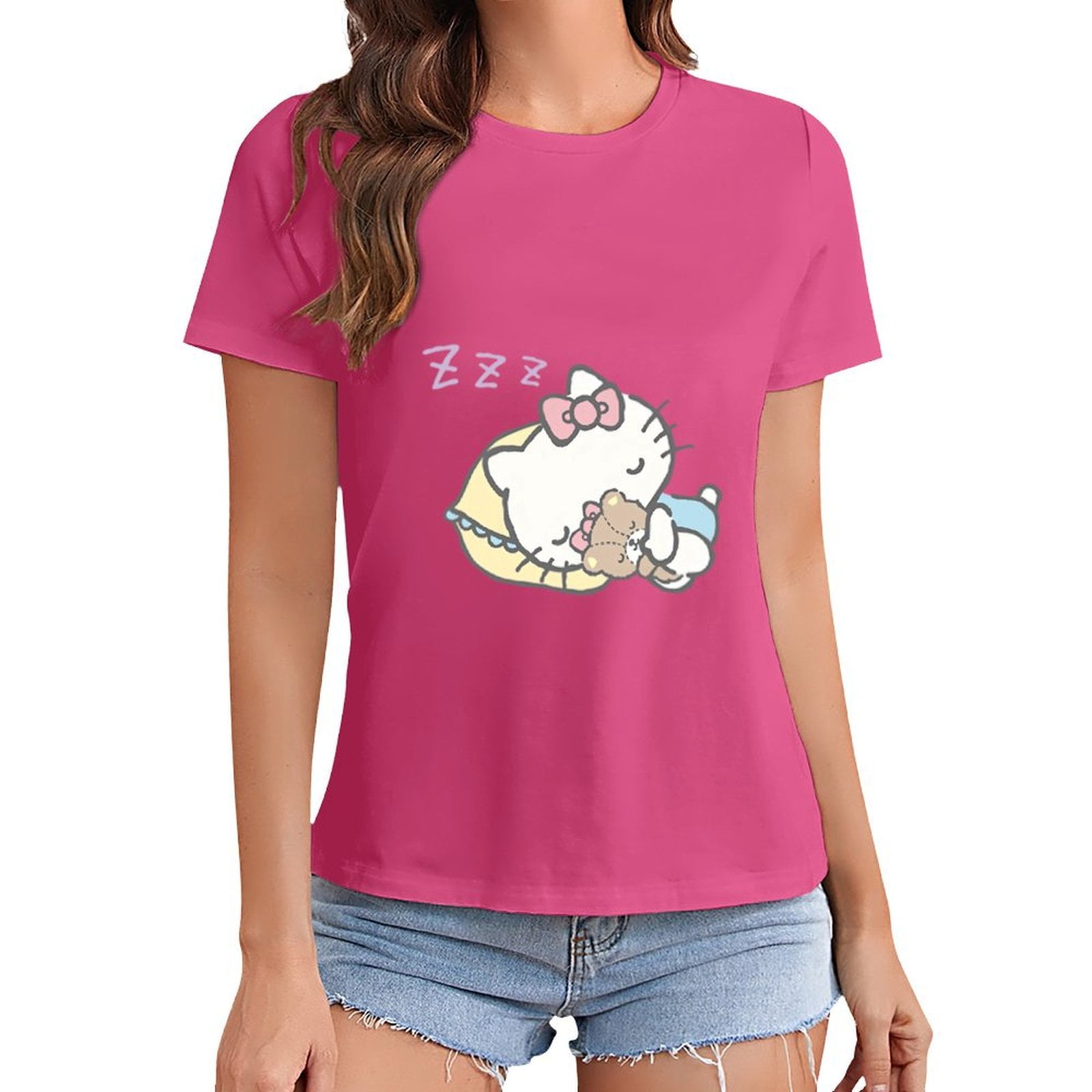 Cartoon T-Shirt Hello Kitty Cute Meme Girl‘s Gift Tee Shirt for Women M ...