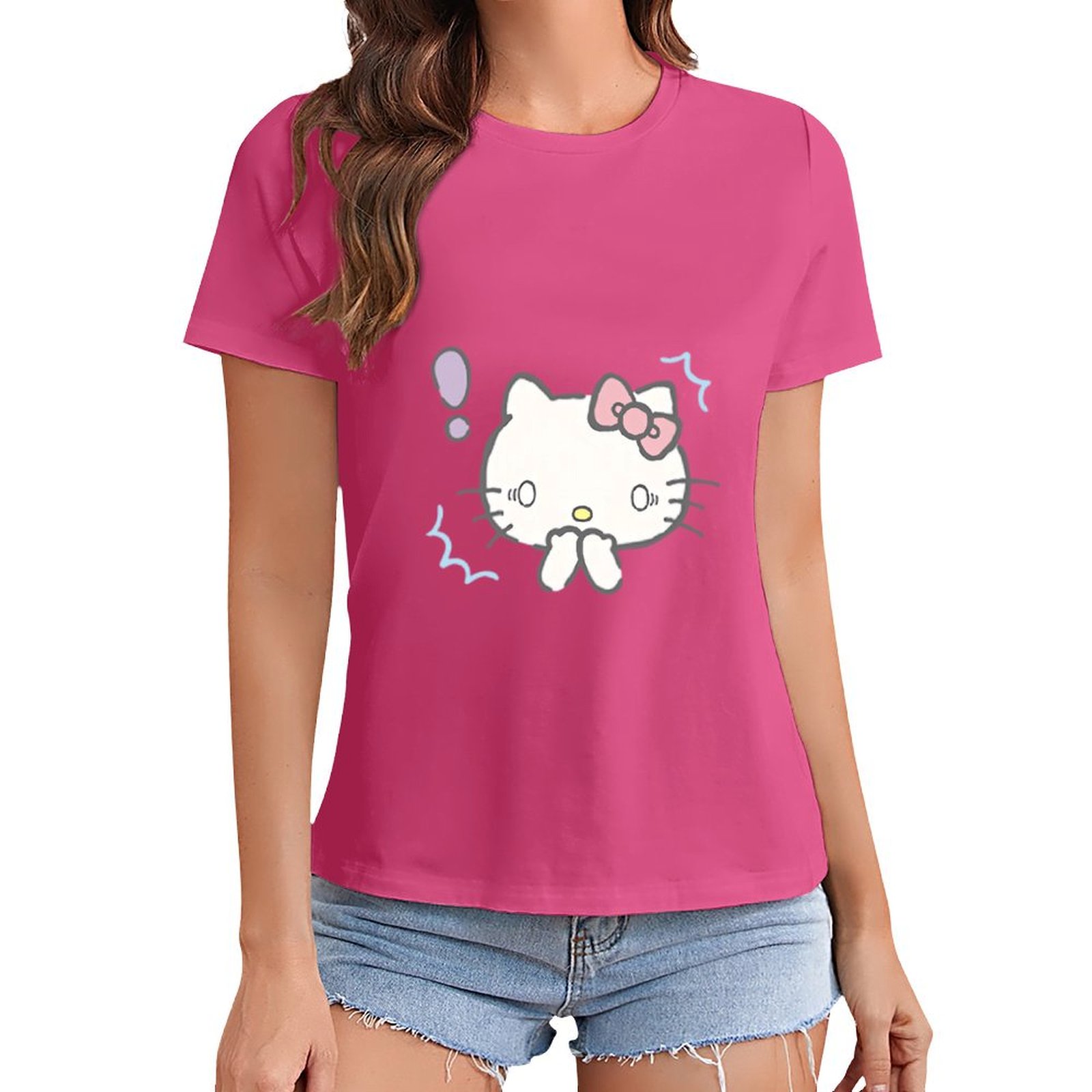 Cartoon T-Shirt Hello Kitty Cute Meme Girl‘s Gift Tee Shirt for Women S ...