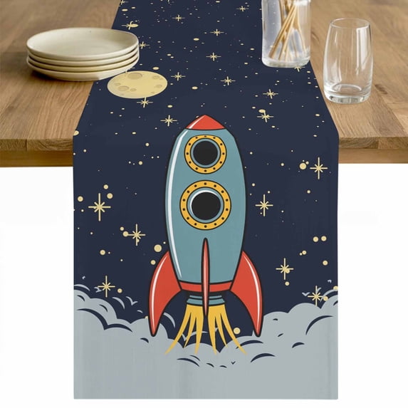 Cartoon Table Runner - 120 Inch Long Moon Stars Modern Art Cotton and ...