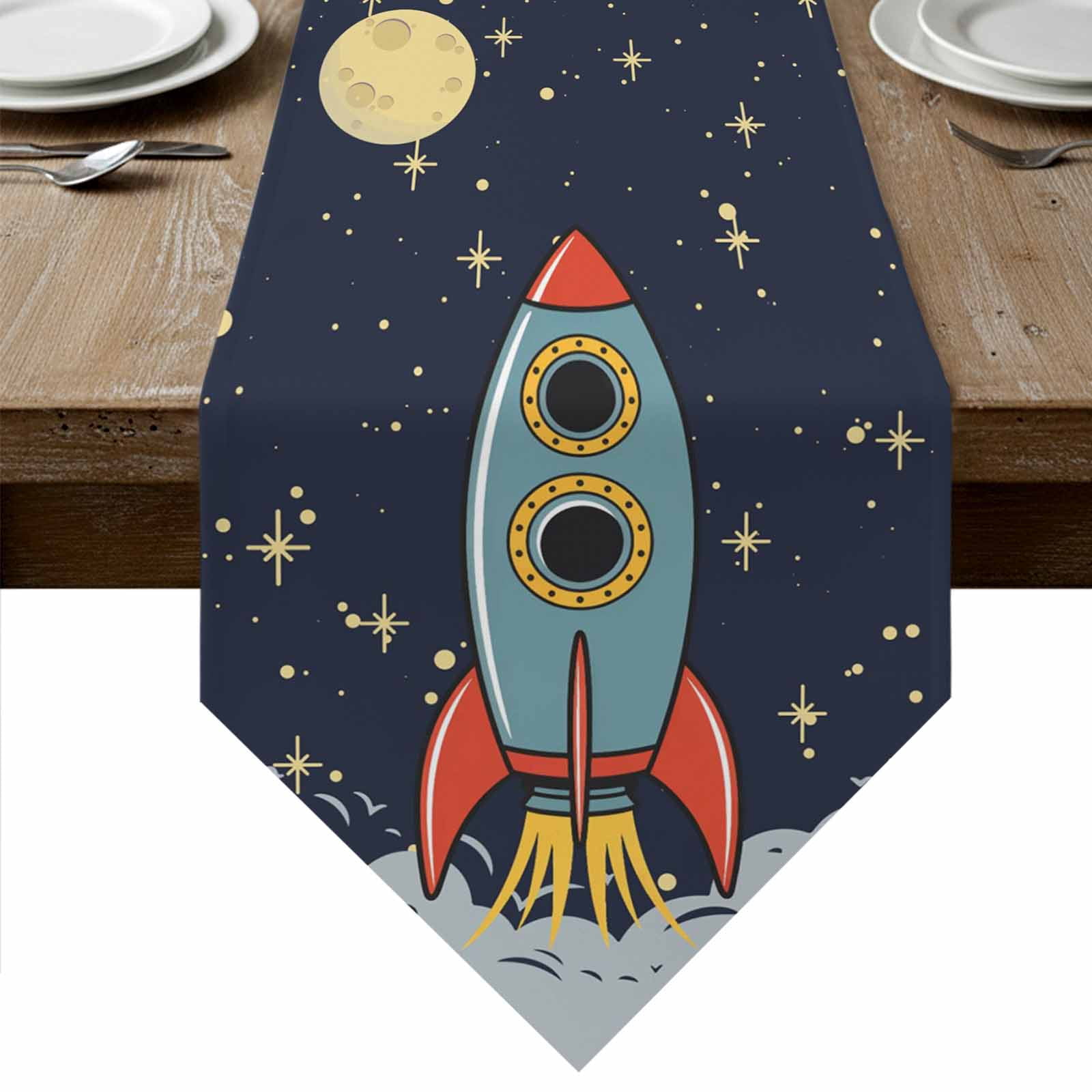 Cartoon Table Runner Linen Burlap Table Runner 36 Inches Small Moon ...
