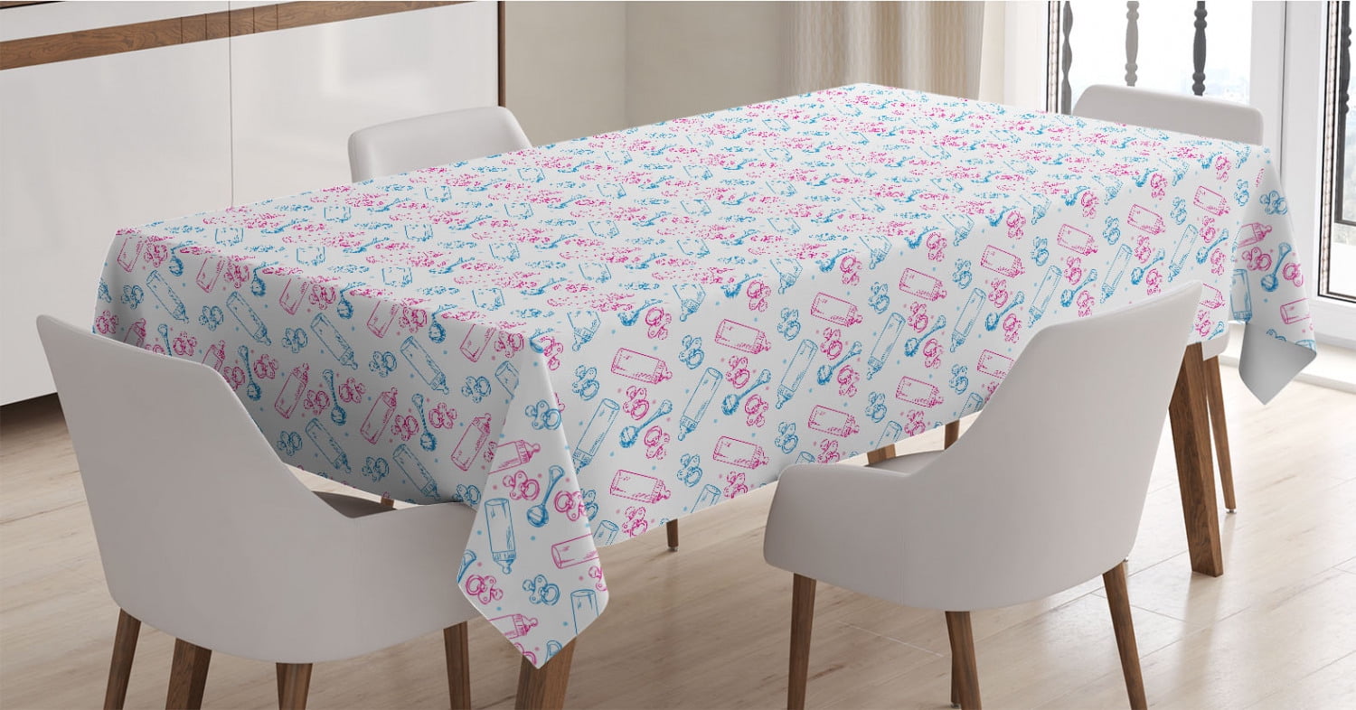 Cartoon Tablecloth, Milk Bottles Pacifiers Rattles Pattern Hand Drawn ...