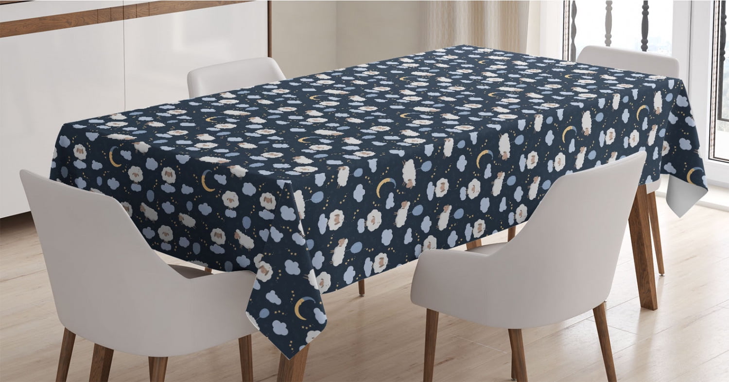 Cartoon Tablecloth, Sheep in the Sky Hovering Clouds Moon Stars Bedtime ...