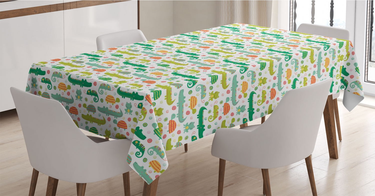 Cartoon Tablecloth, Themed Reptile and Amphibian Animals Pattern Frog ...