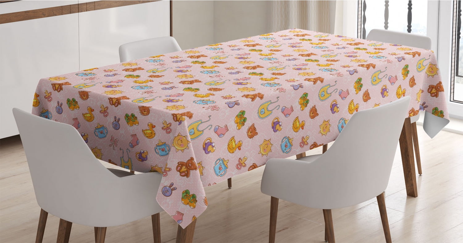 Cartoon Tablecloth, Toys Teddy Bears and Ducks with Shoes and Socks on ...