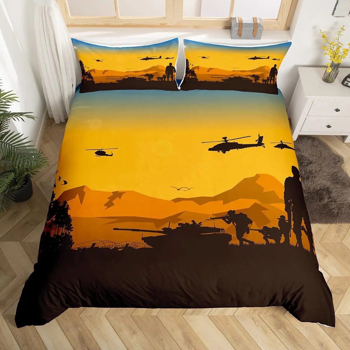 Cartoon Tank Duvet Cover War Theme Bedding Set for Kids Boys Man ...
