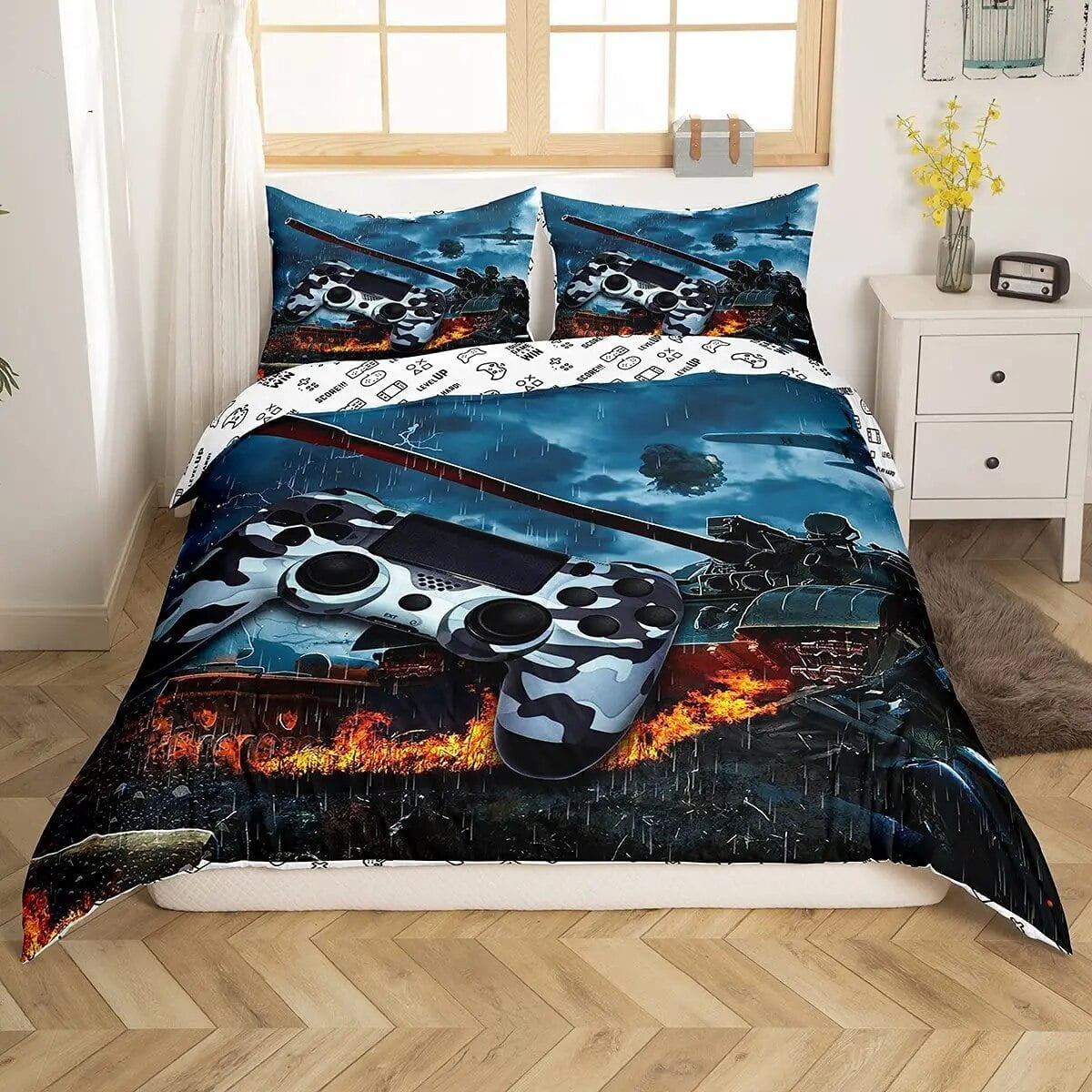 Cartoon Tank Duvet Cover War Theme Bedding Set for Kids Boys Man ...