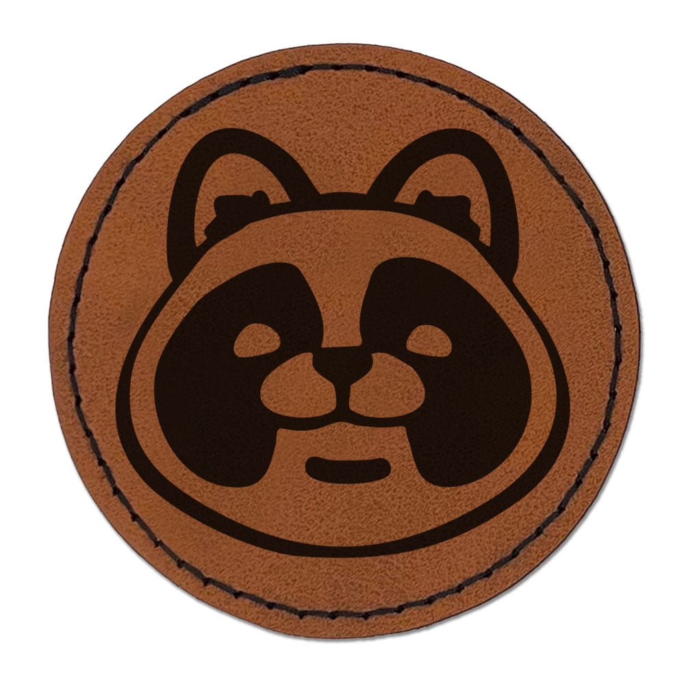 Cartoon Tanuki Head Japanese Raccoon Dog Round Iron-On Engraved Faux ...