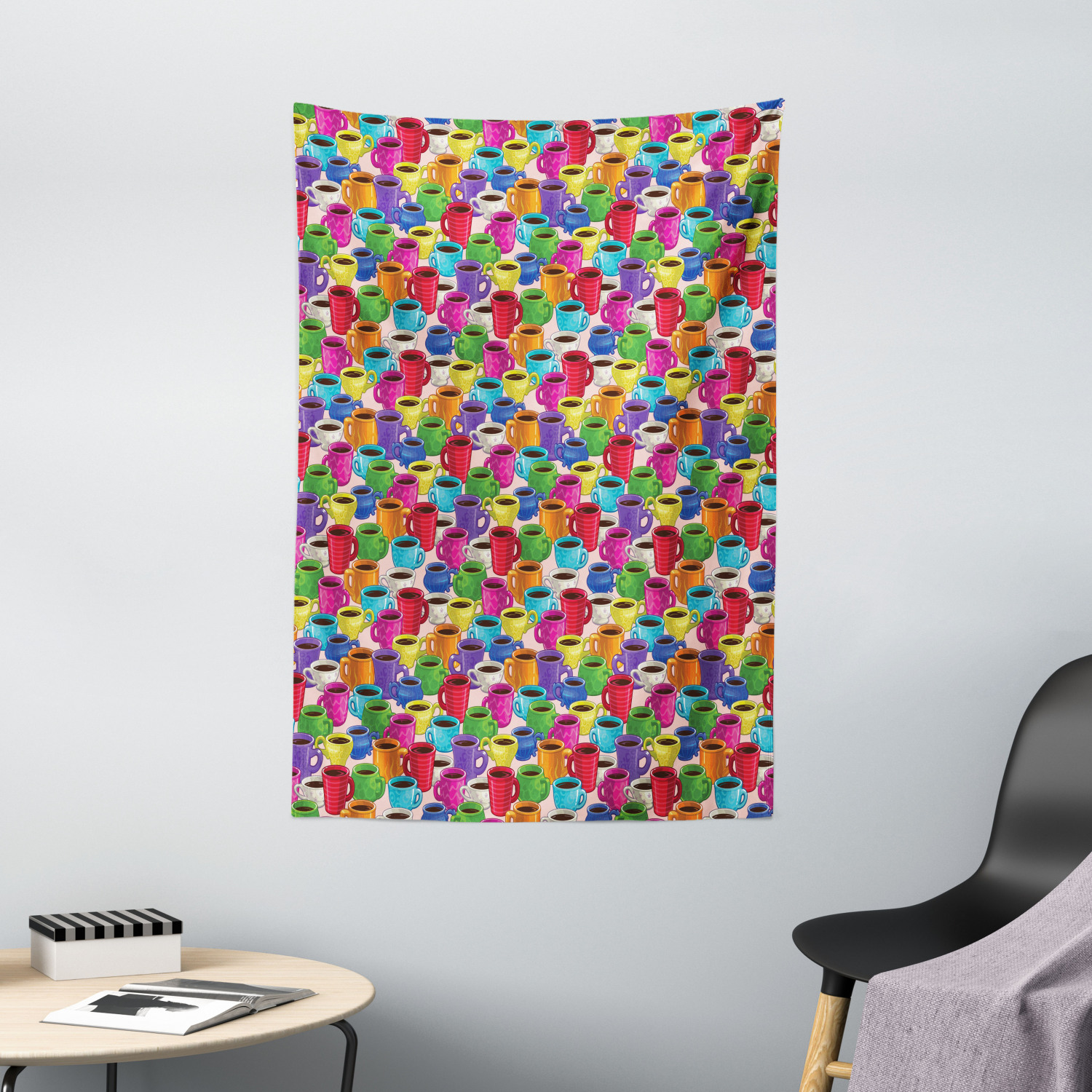 Cartoon Tapestry, Colorful Vivid Vibrant Coffee House Inspired Modern ...