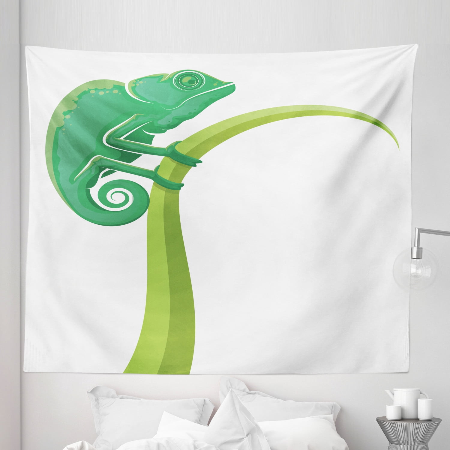 Cartoon Tapestry, Exotic Grumpy Lizard Holding onto Grass with Curled ...