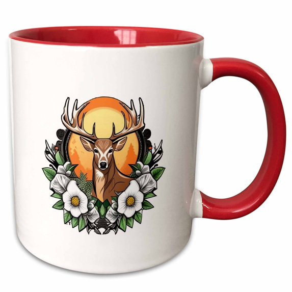 3drose, Cartoon Tattoo Art of a Deer with Georgia Rose, 11oz Two-tone ...