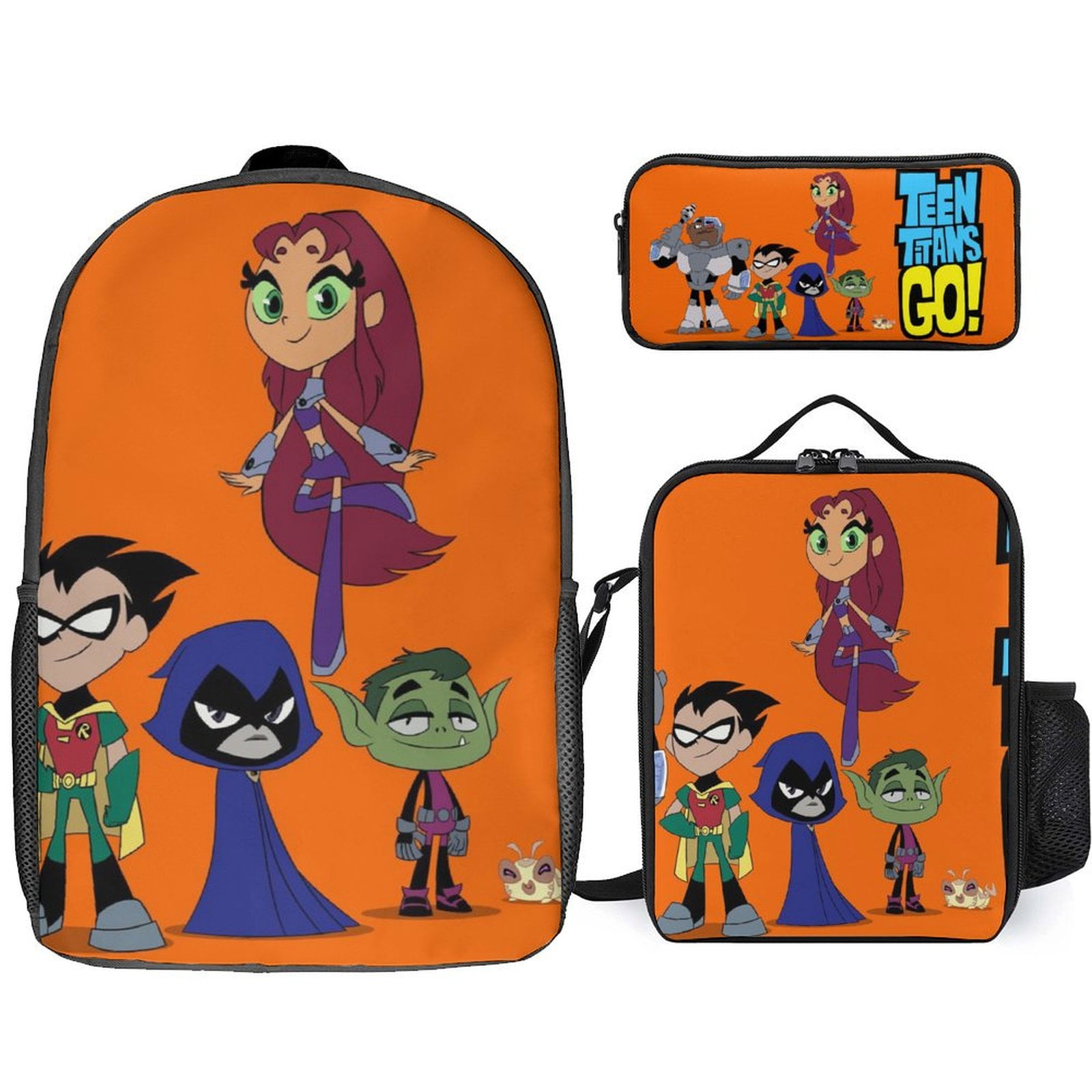Cartoon Teen Titans Go Schoolbag With Lunch Bag Pencil Case Set Unisex ...
