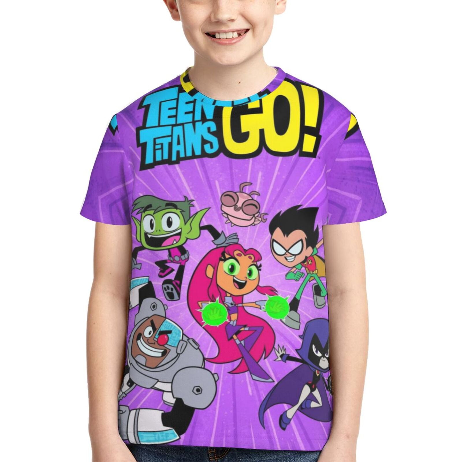Cartoon Tees Shirts Teen Titans Go Casual Short Sleeve Summer Tops For Boys Girls Youth Medium ...