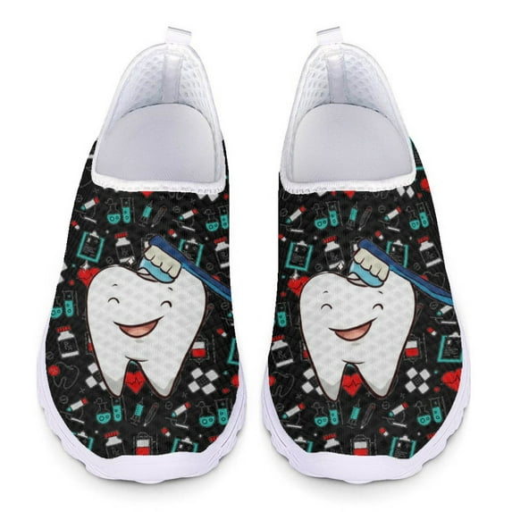 Cartoon Teeth Pattern Loafers Women Slip On Medical Icon Protection ...