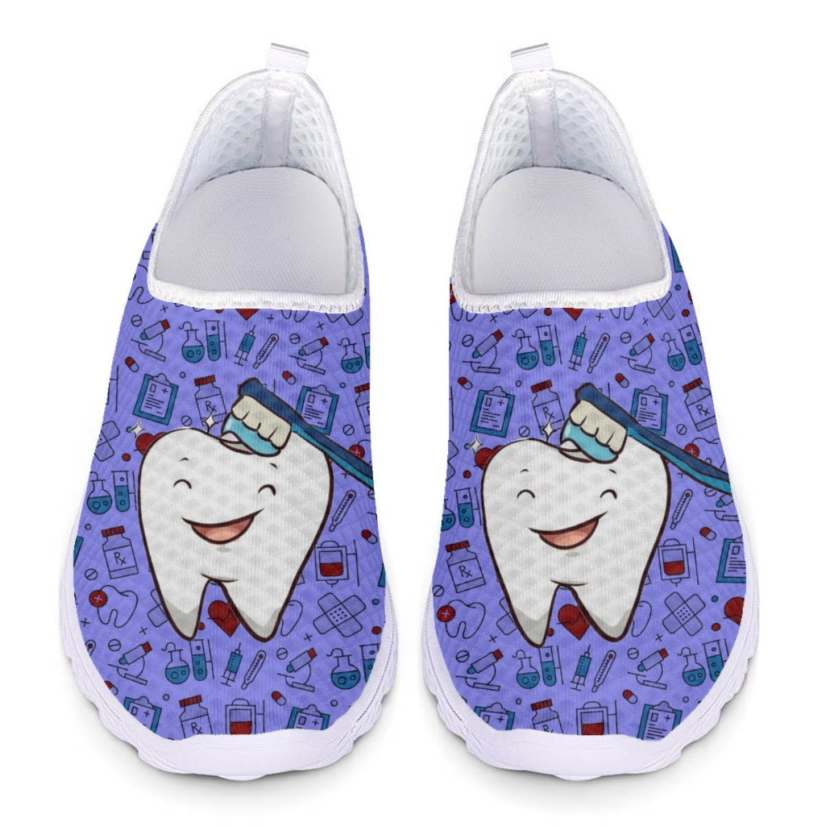 Cartoon Teeth Pattern Loafers Women Slip On Medical Icon Protection ...