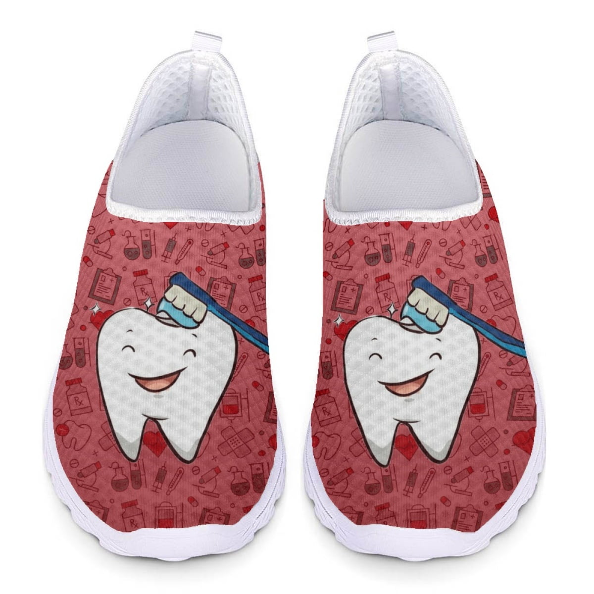 Cartoon Teeth Pattern Loafers Women Slip On Medical Icon Protection ...