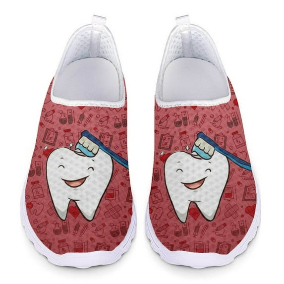 Cartoon Teeth Pattern Loafers Women Slip On Medical Icon Protection ...