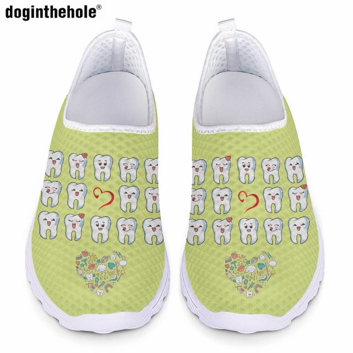 Cartoon Teeth Print Casual Flat Shoes for Women Summer Lightweight ...