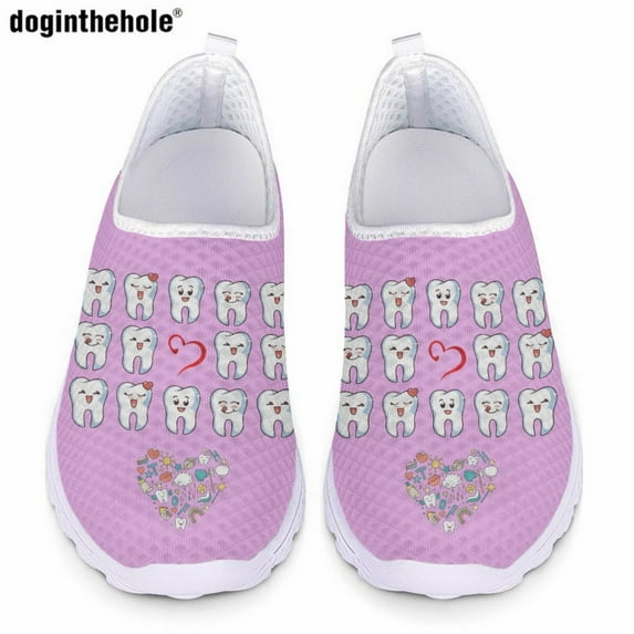 Cartoon Teeth Print Casual Flat Shoes for Women Summer Lightweight ...